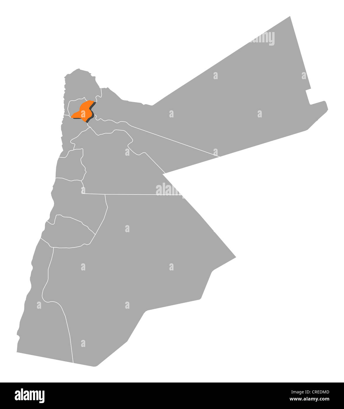 Political map of Jordan with the several governorates where Jerash is ...