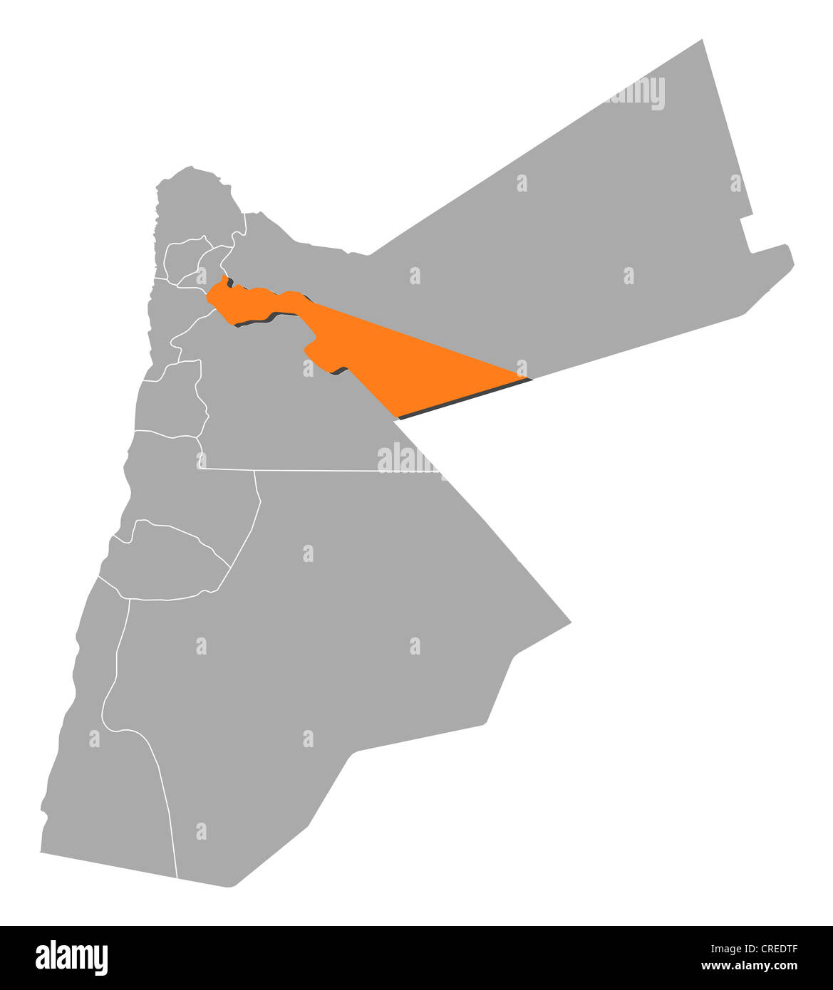 Political map of Jordan with the several governorates where Zarqa is ...