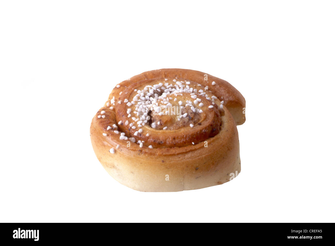 Fresh cinnamon bun closeup on white background Stock Photo - Alamy