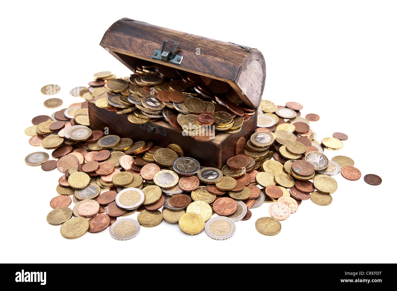 Treasure with Euro-Coins (total view) isolated on white background ...