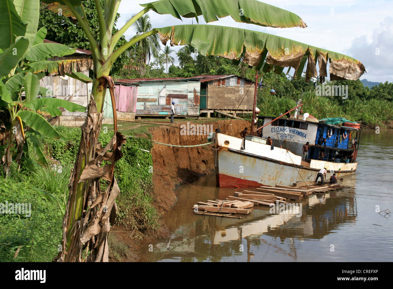 Port of Sambu village on the river Sambu, in the rain forest in the ...