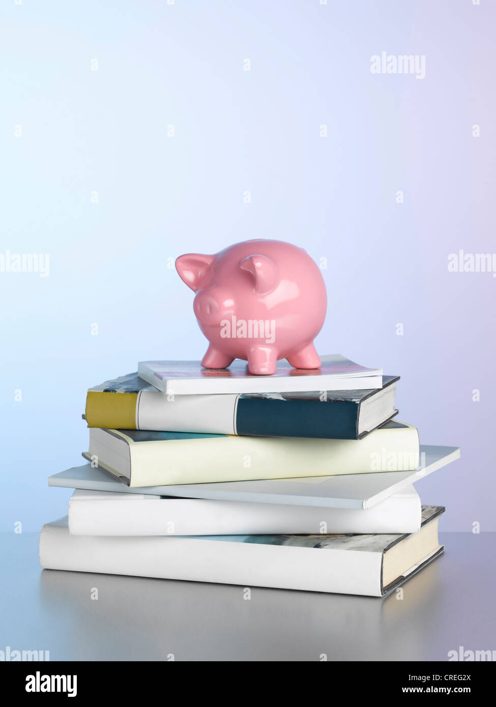 Piggy bank on stack of books Stock Photo - Alamy