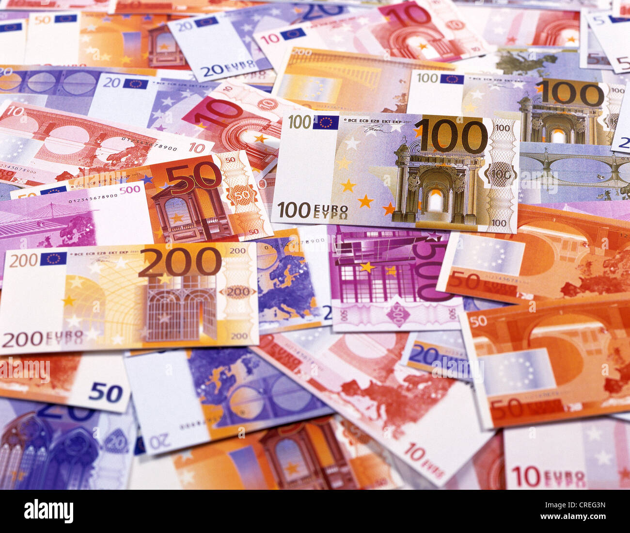 Euro banknotes with all values, front and back Stock Photo - Alamy