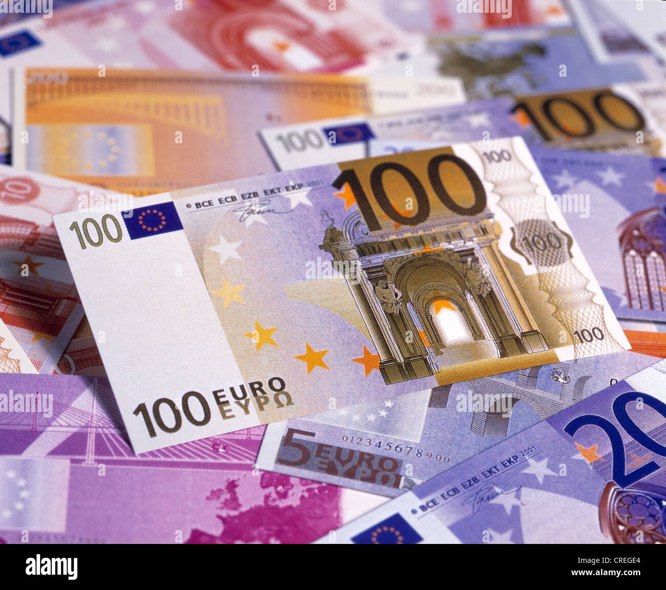 Euro banknotes with all values, front and back Stock Photo - Alamy