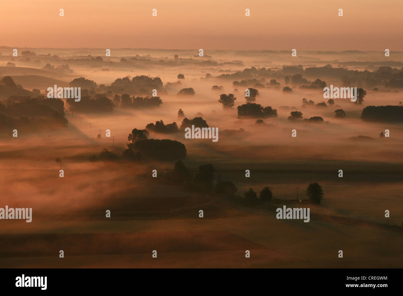 ground mist at sunrise, Germany, Bavaria, Isental Stock Photo - Alamy