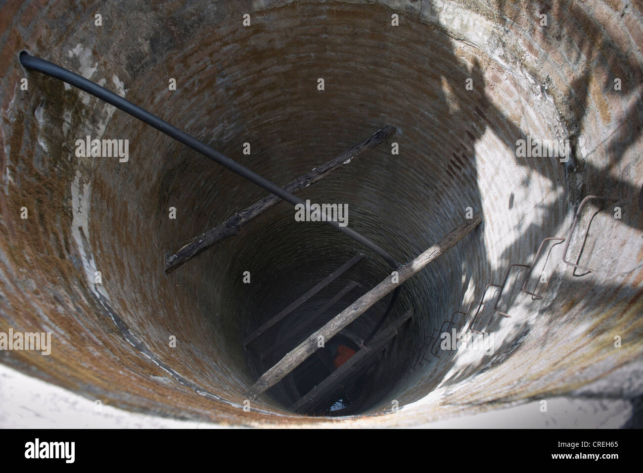 Brick well with a motor to pump water, agriculture, Terabona ...