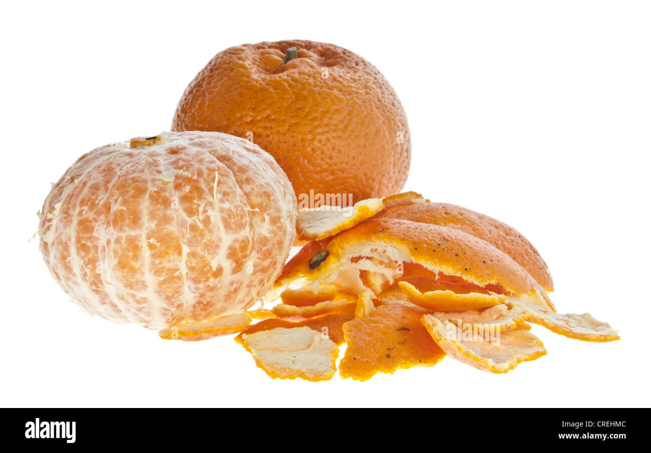 Two Tangerines (one peeled) isolated on white background Stock Photo ...