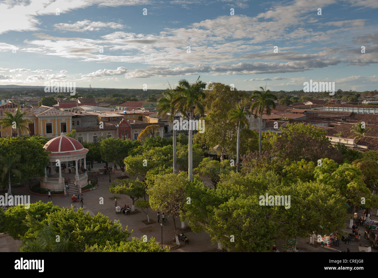 Parque Central, a small park in the city center of Granada, Nicaragua ...