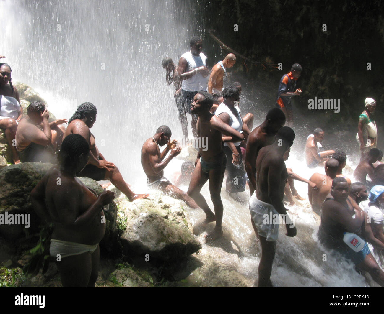 Voodoo followers in holy waterfall in Saut d Eau, Haiti, Saut d Eau ...