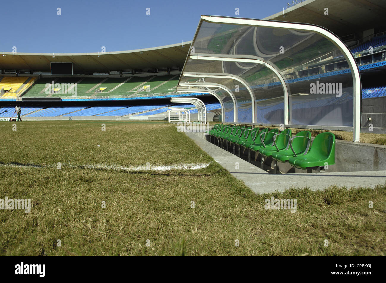 benches for the trainees at the Maracana stadion, one of the largest ...