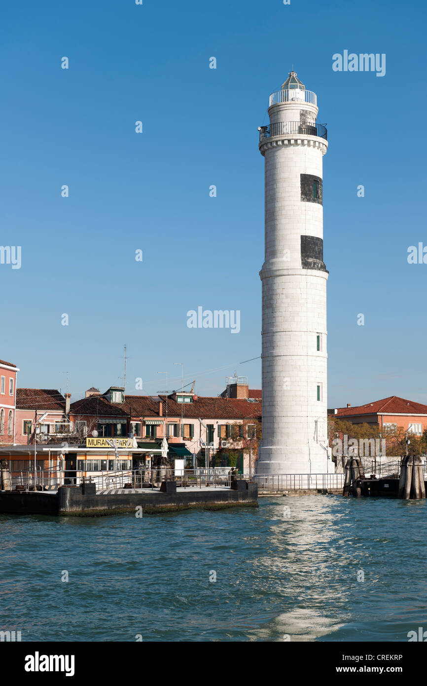 Lighthouse and vaporetto station Murano, lagoon island of Murano ...