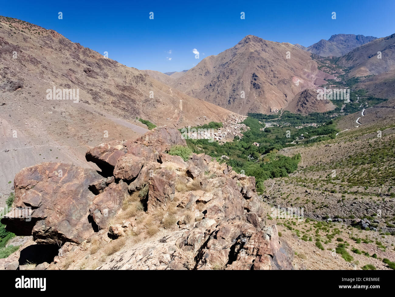 Looking down towards Imlil in the Atlas Mountains, Morocco Stock Photo ...