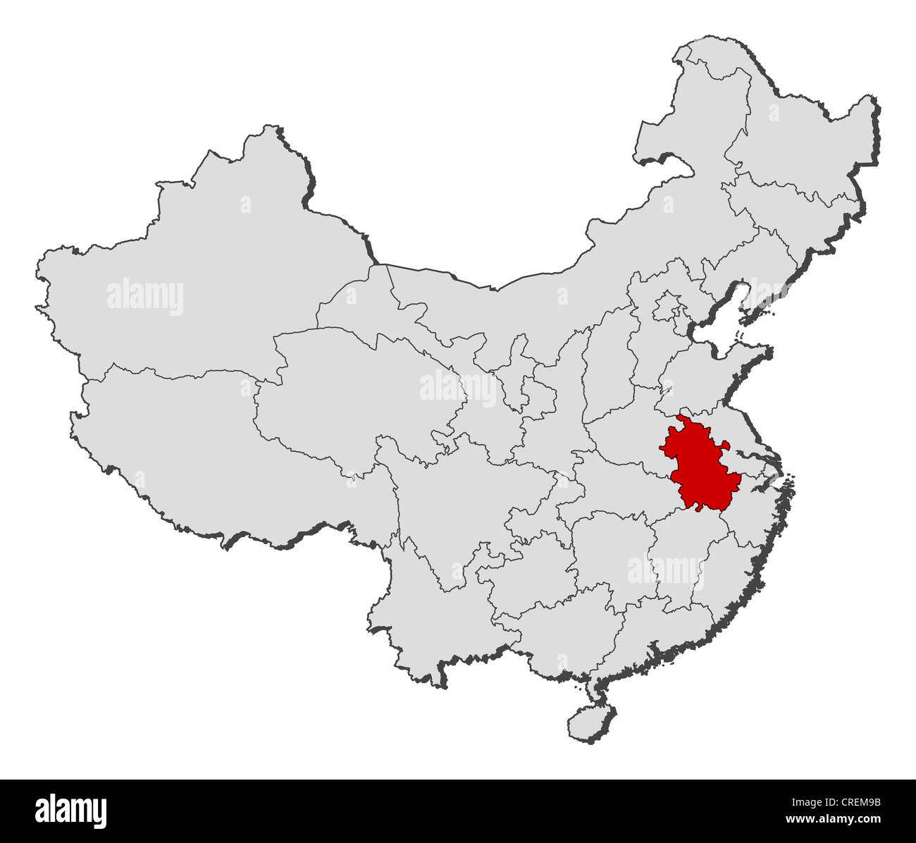Political map of China with the several provinces where Anhui is ...