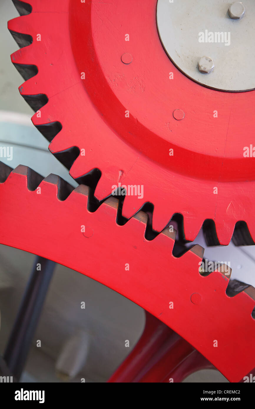 Closeup view of huge cog wheels of the train engine Stock Photo - Alamy