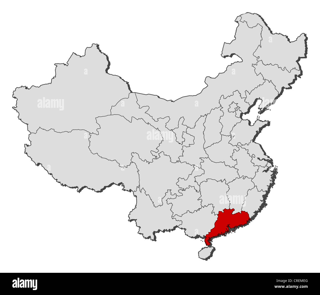 Political map of China with the several provinces where Guangdong is ...