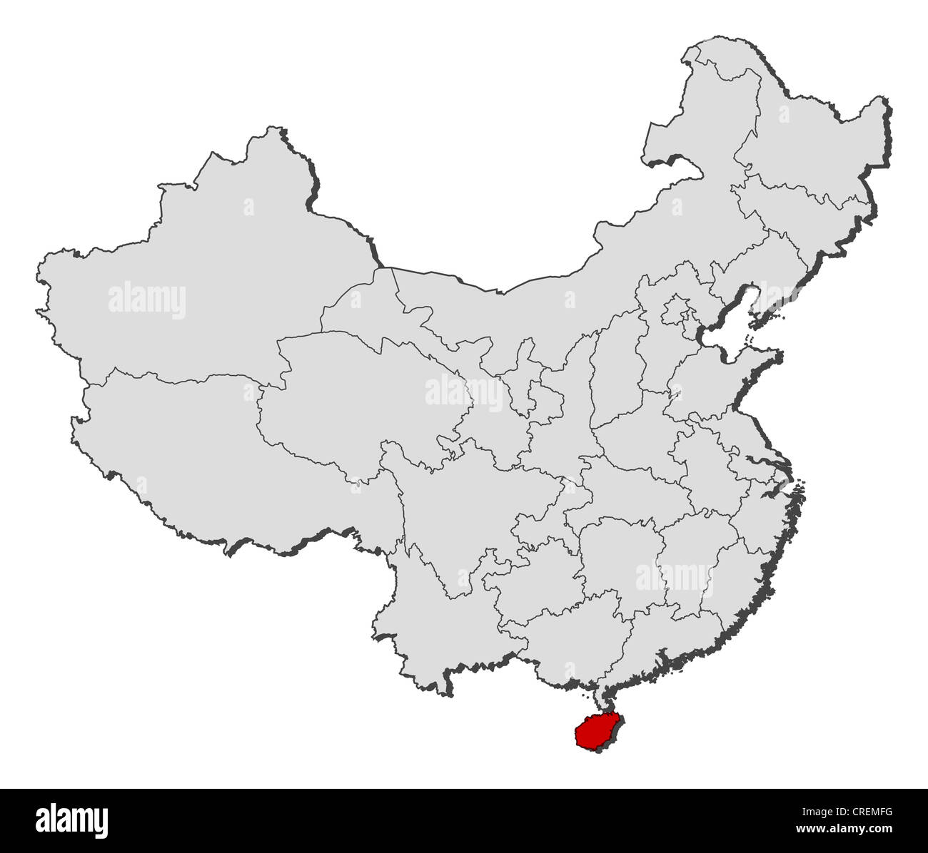 Political map of China with the several provinces where Hainan is ...