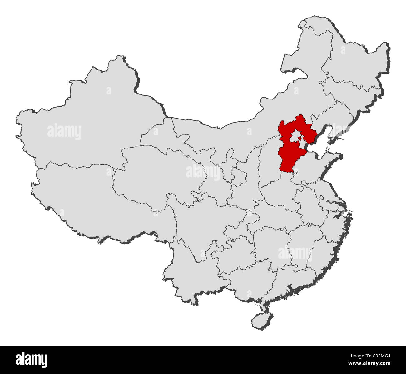 Political map of China with the several provinces where Hebei is ...