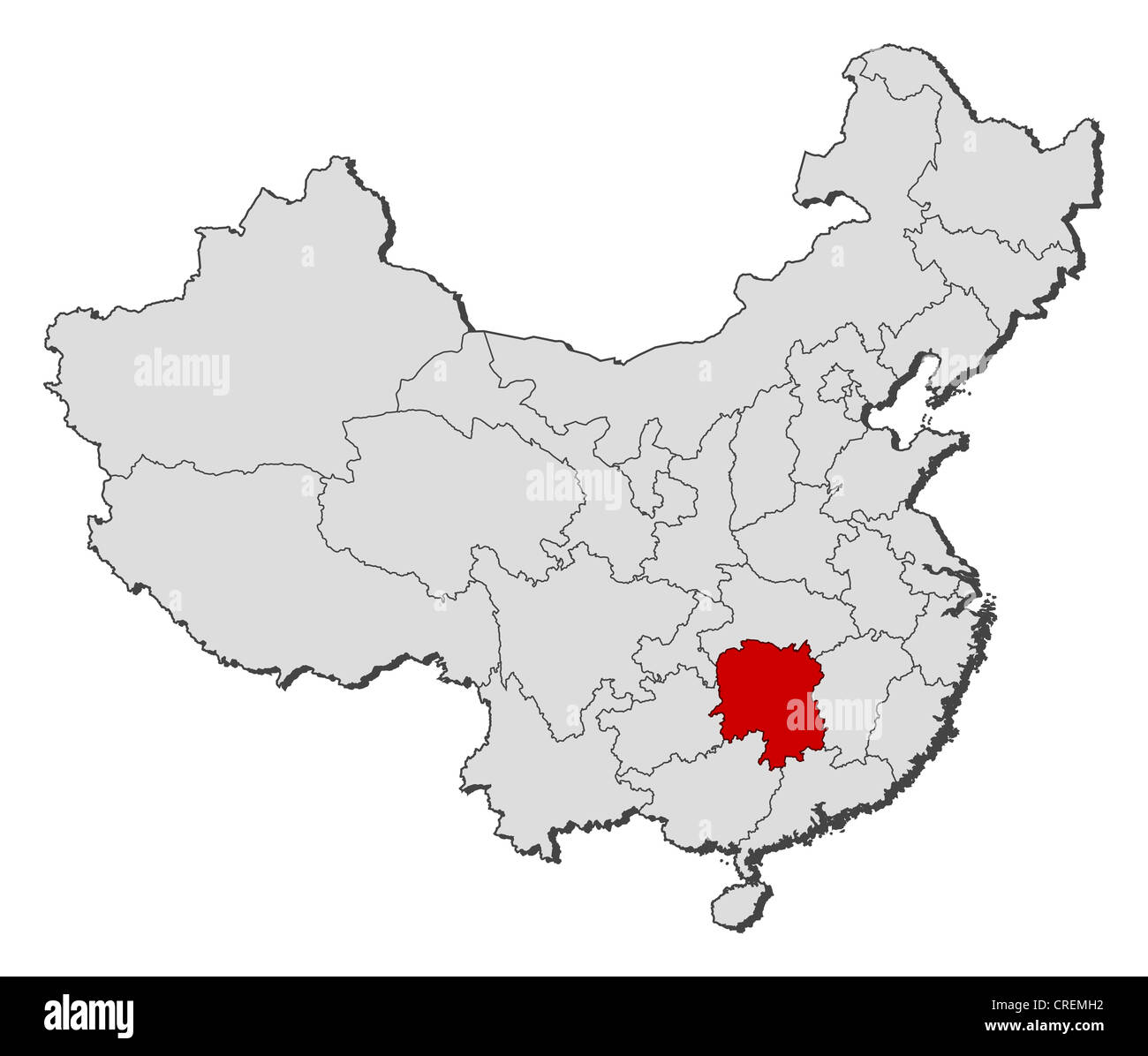 Political map of China with the several provinces where Hunan is ...