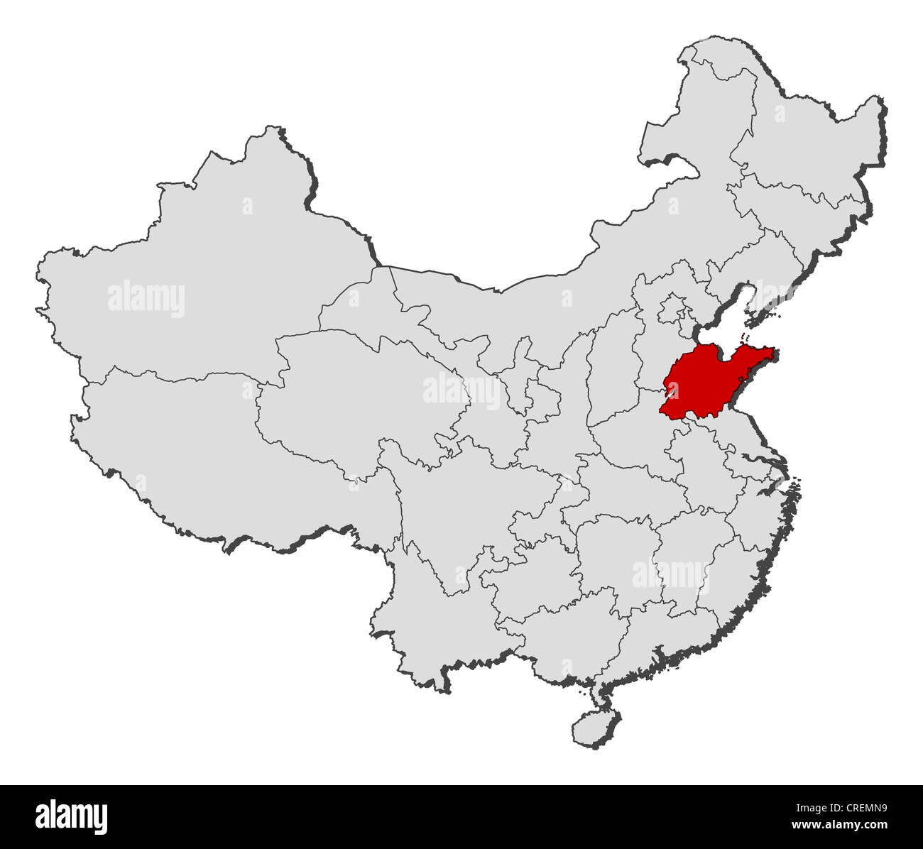 Political map of China with the several provinces where Shandong is ...