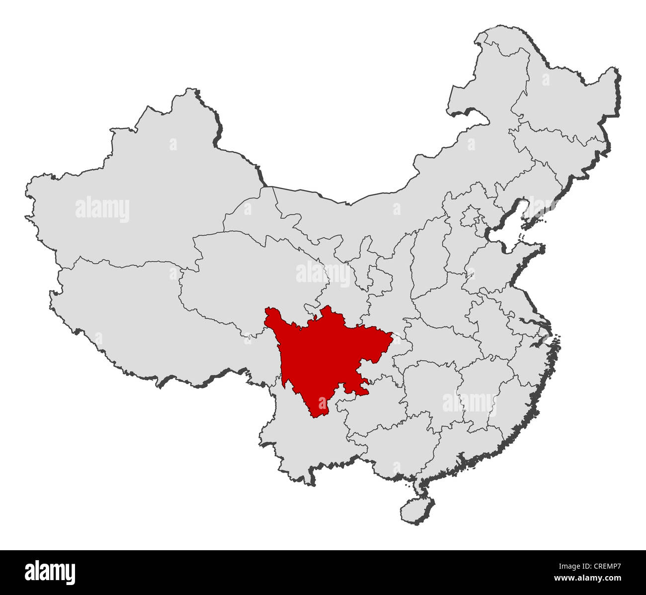 Political map of China with the several provinces where Sichuan is ...