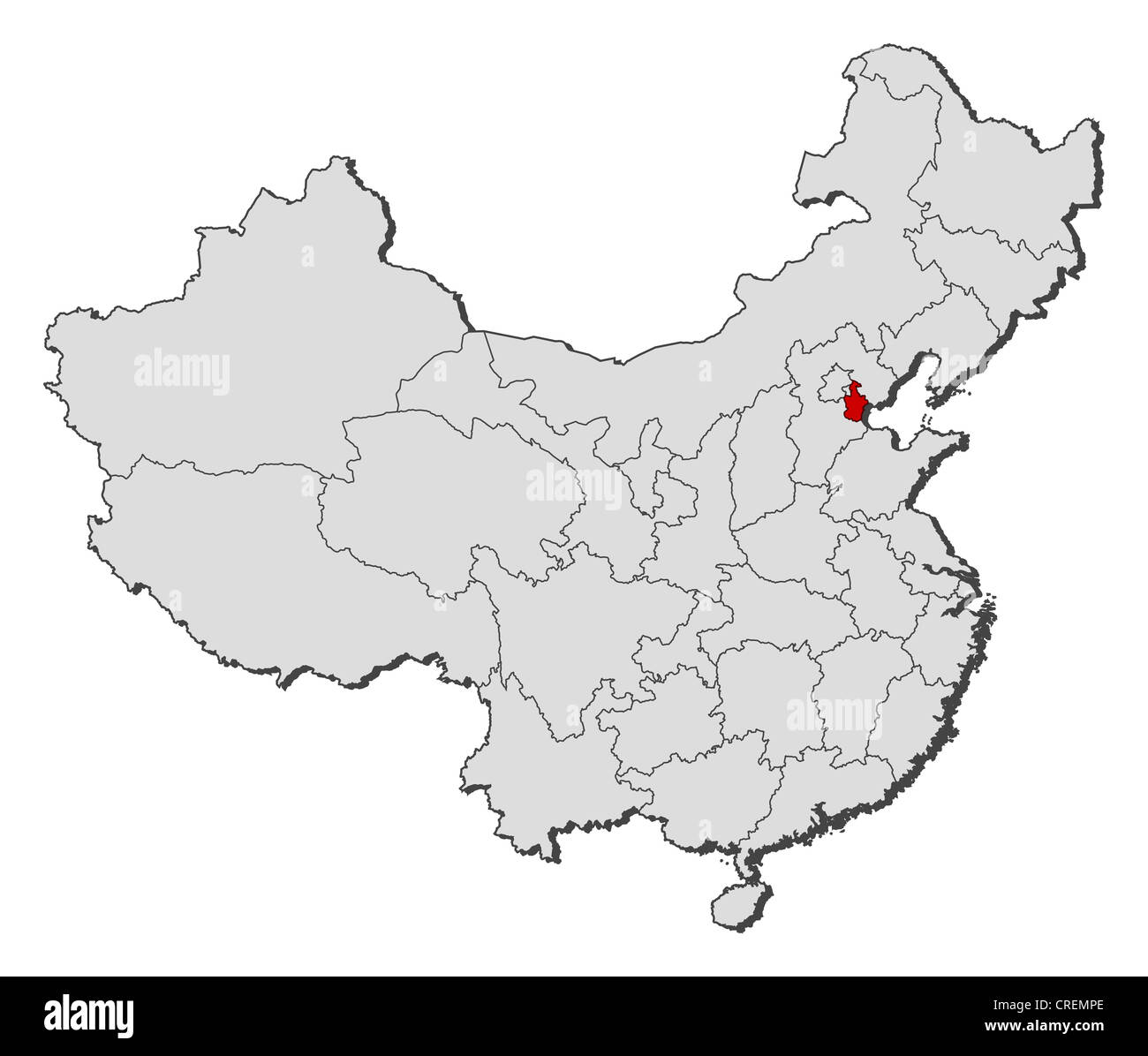 Political map of China with the several provinces where Tianjin is ...
