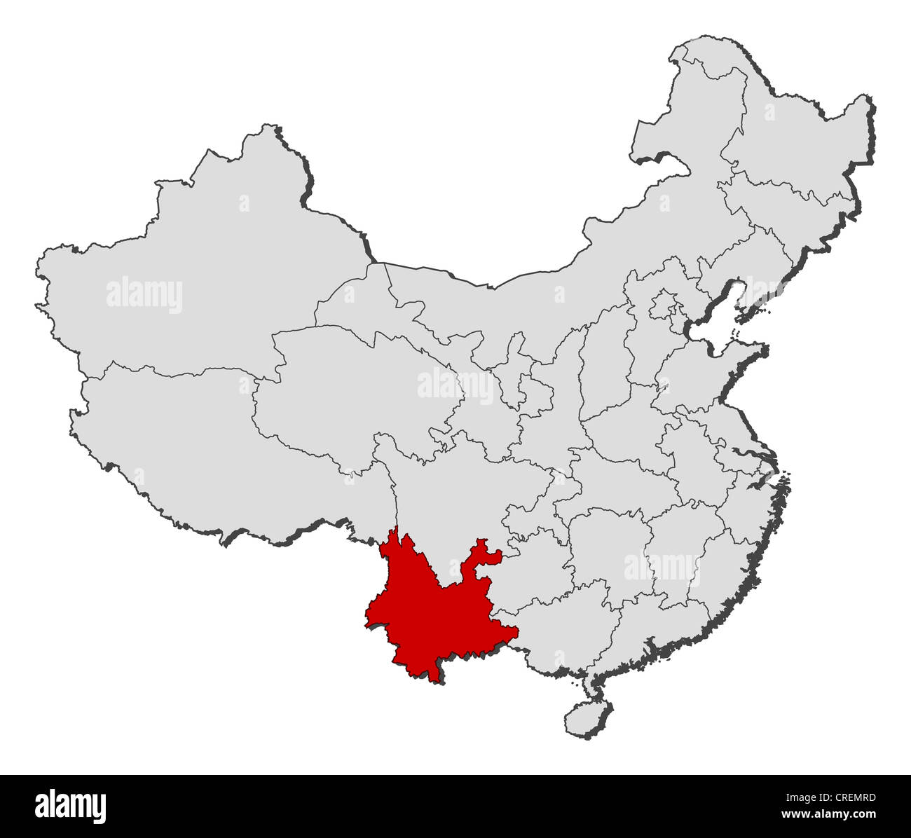 Political map of China with the several provinces where Yunnan is ...