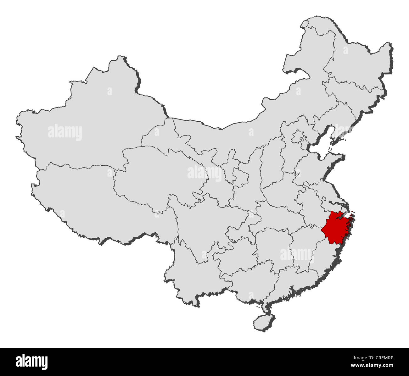 Political map of China with the several provinces where Zhejiang is ...