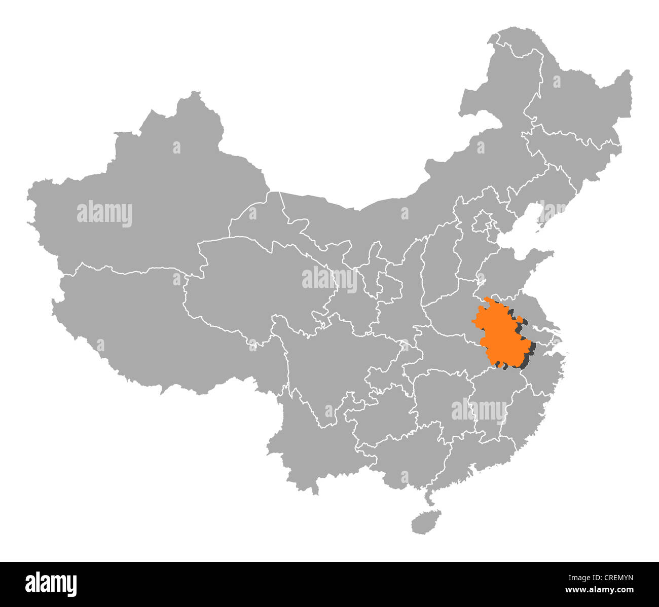 Political map of China with the several provinces where Anhui is ...