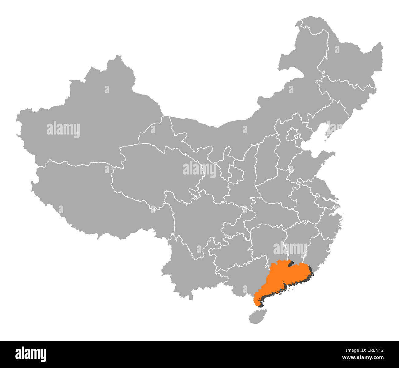 Political map of China with the several provinces where Guangdong is ...