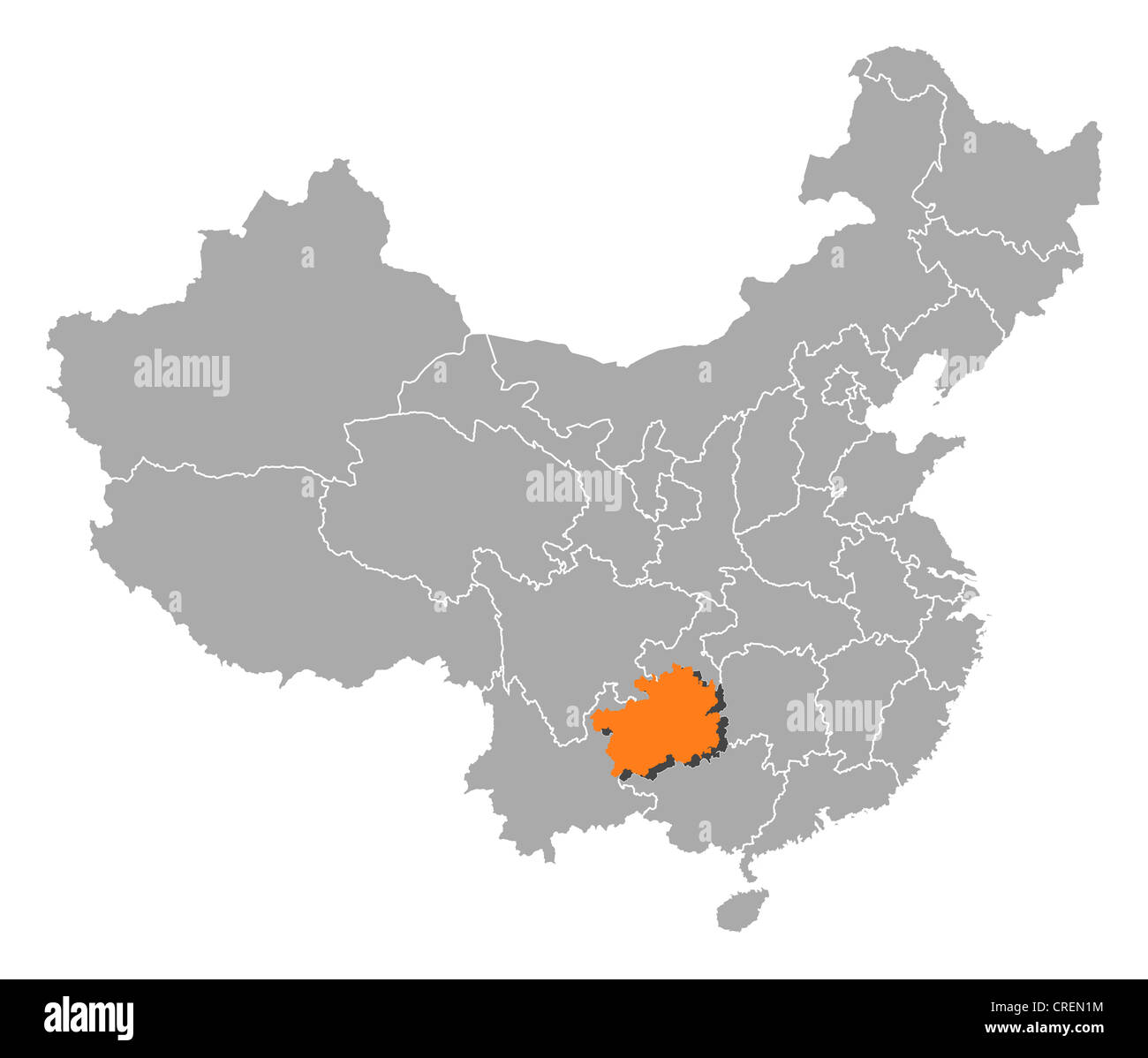 Political map of China with the several provinces where Guizhou is ...