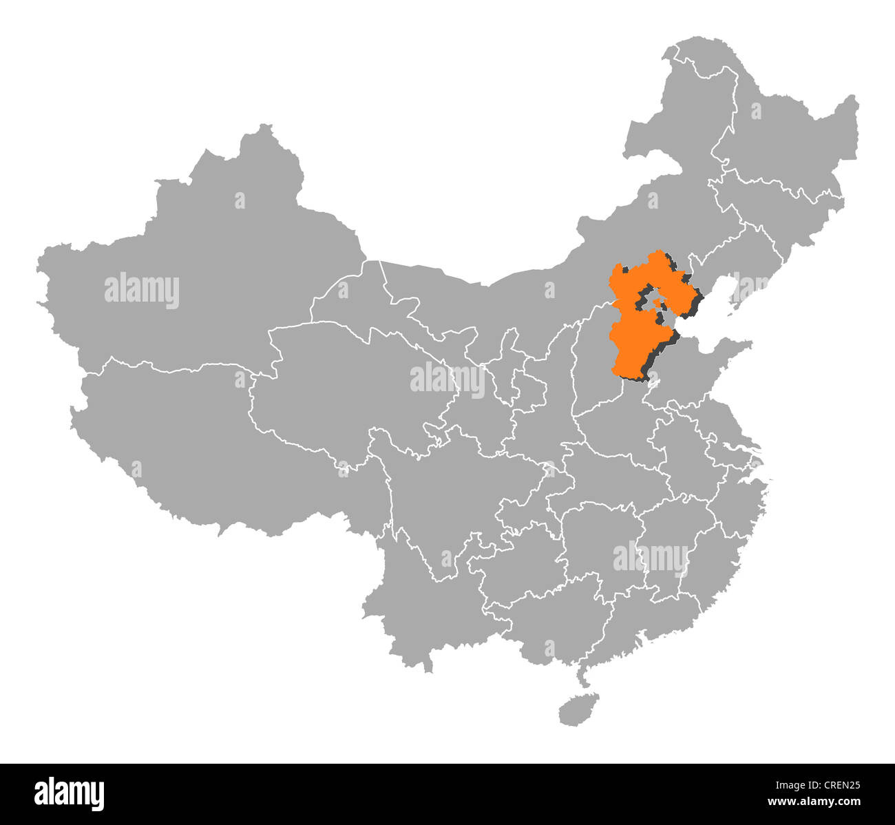 Political map of China with the several provinces where Hebei is ...