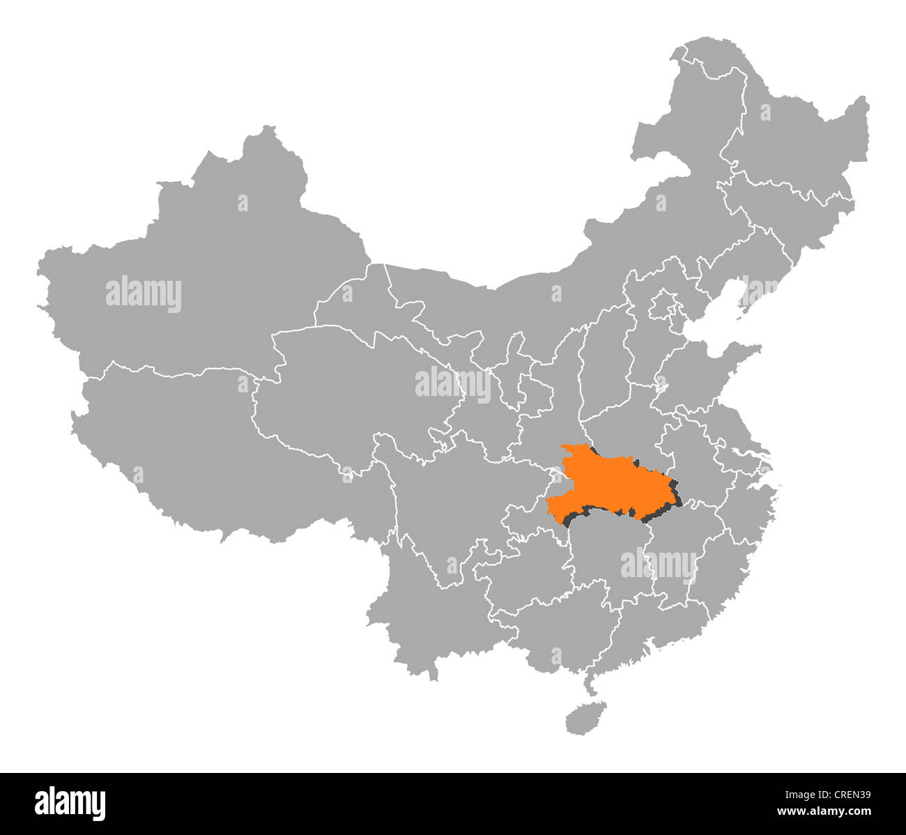 Political map of China with the several provinces where Hubei is ...
