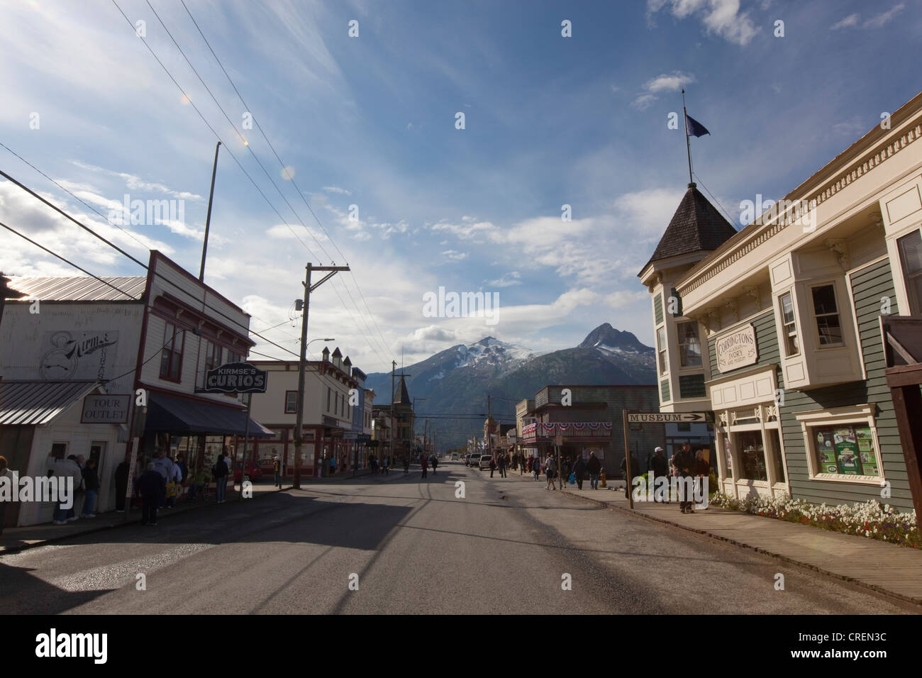 Historic wooden houses, Broadway, centre of Skagway, Klondike Gold Rush ...