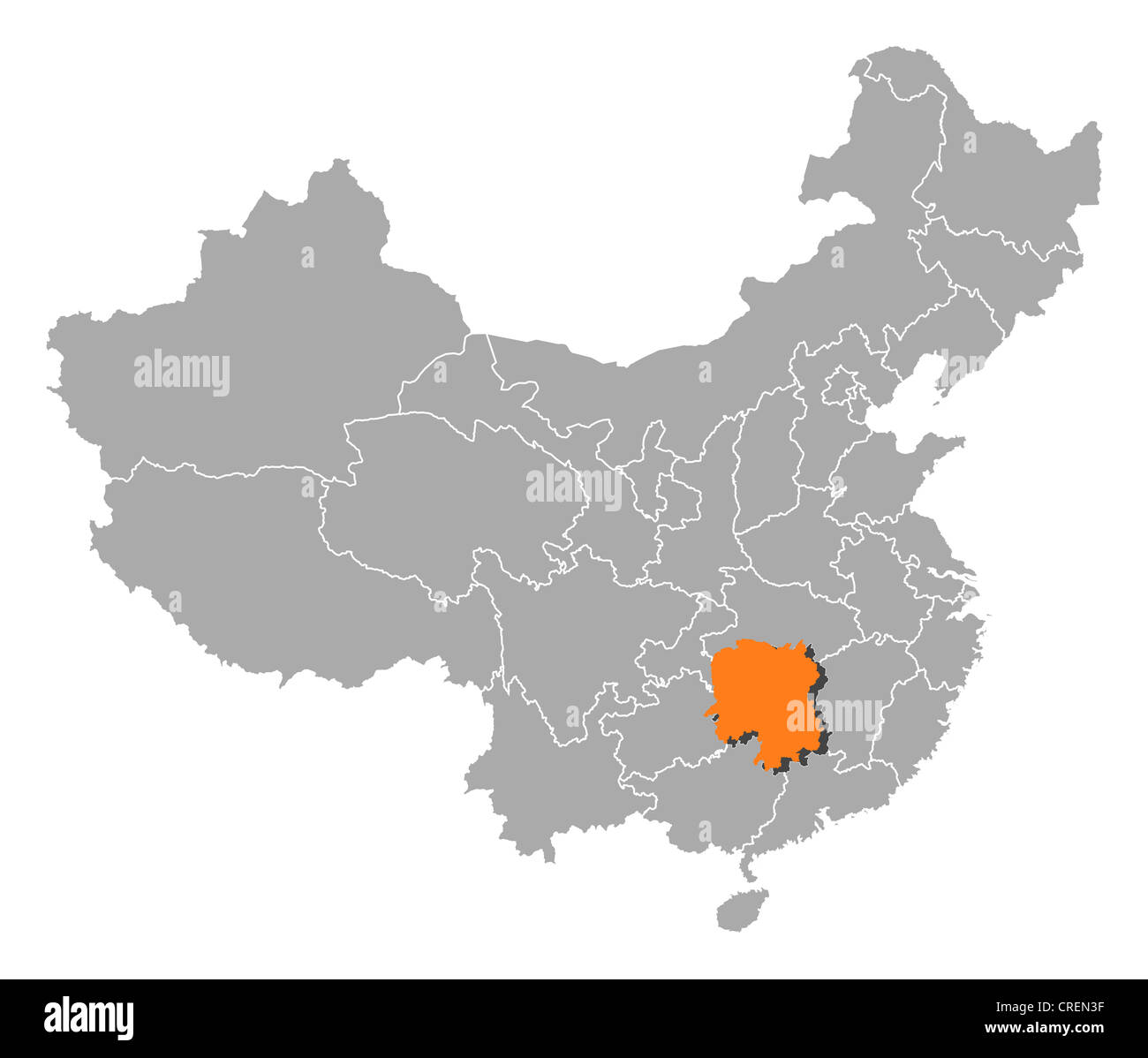 Political map of China with the several provinces where Hunan is ...
