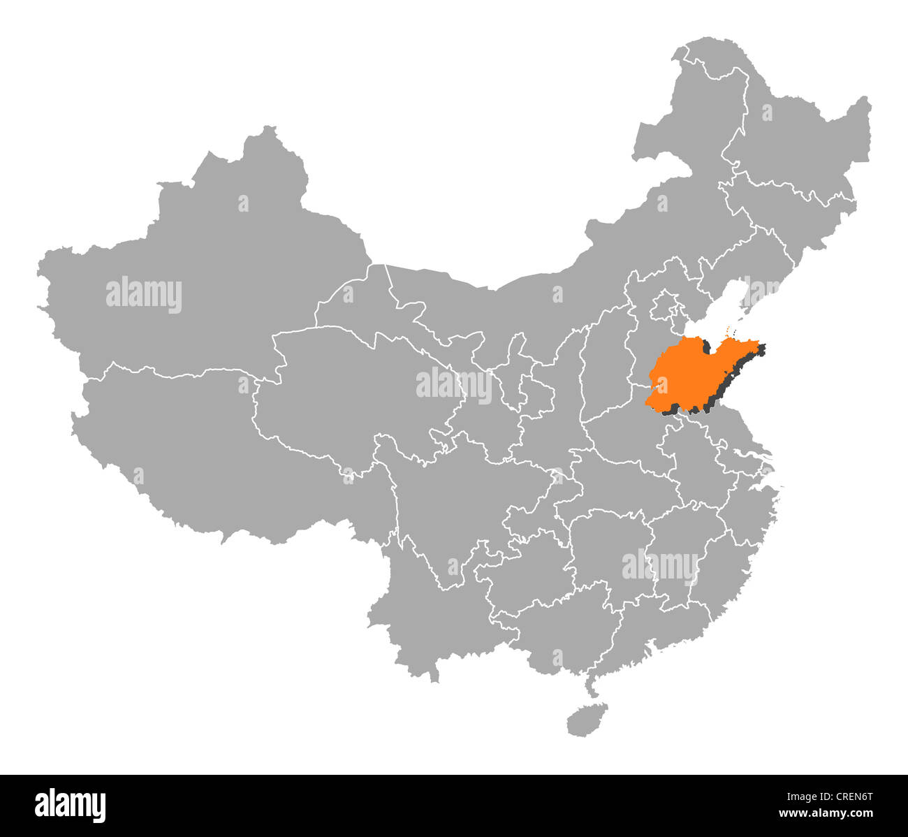 Political map of China with the several provinces where Shandong is ...