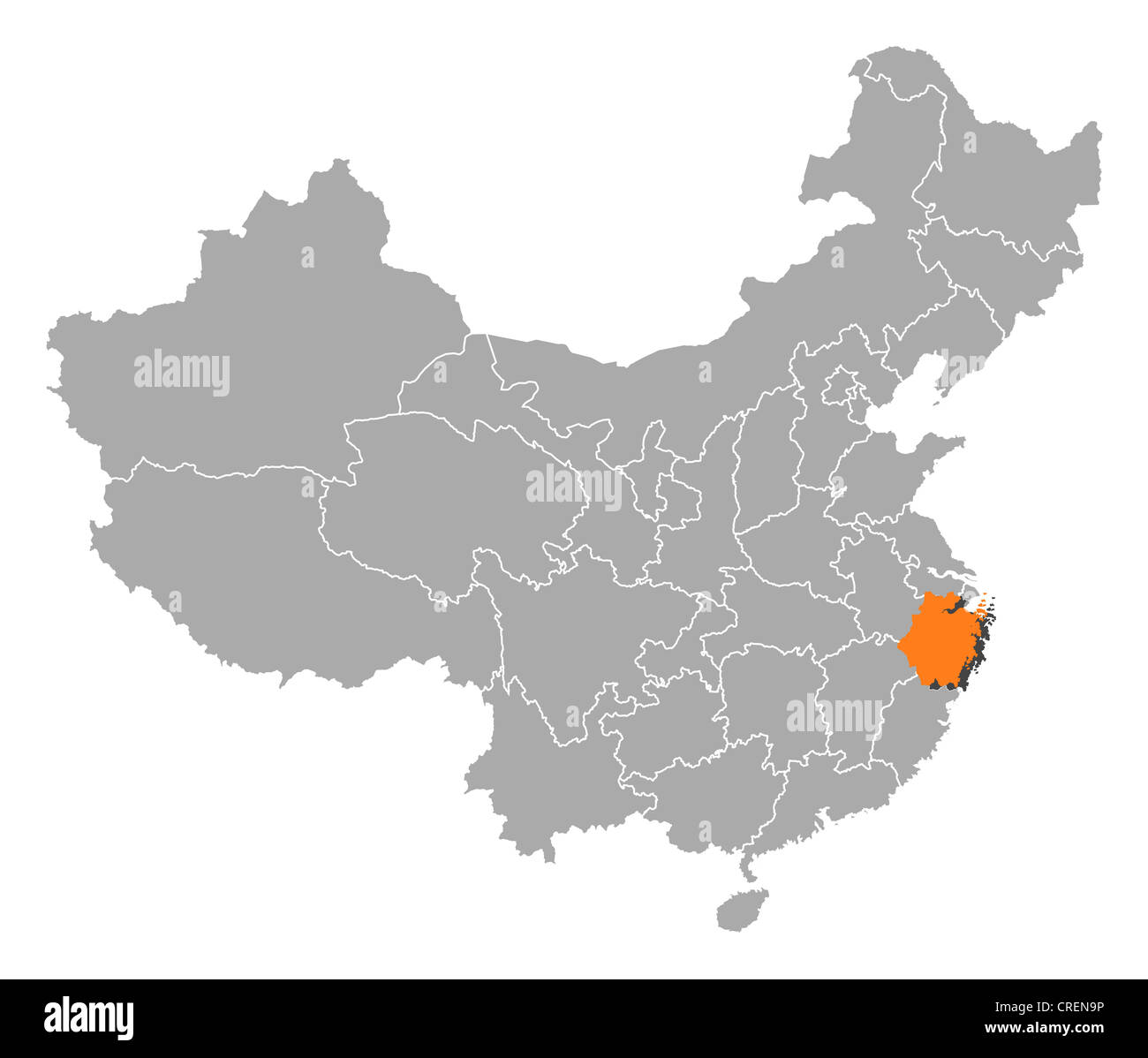 Political map of China with the several provinces where Zhejiang is ...
