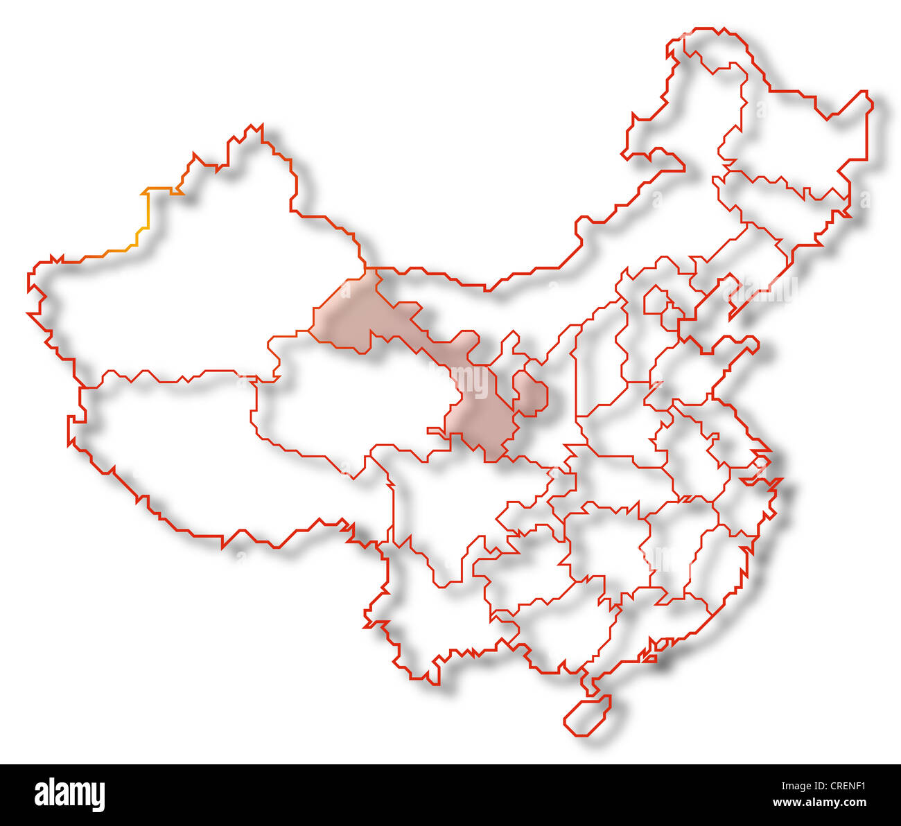 Political map of China with the several provinces where Gansu is ...