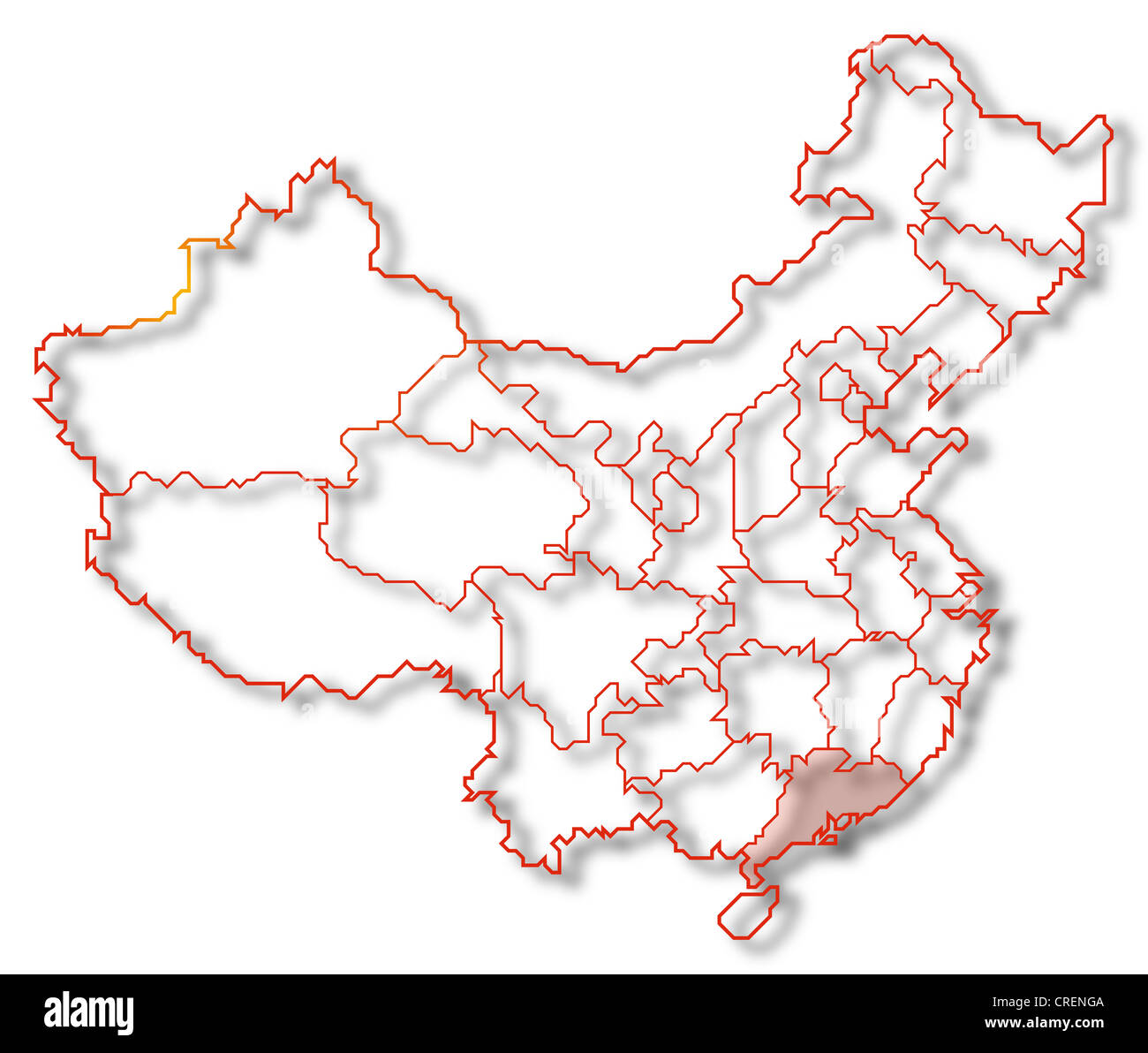 Political map of China with the several provinces where Guangdong is ...