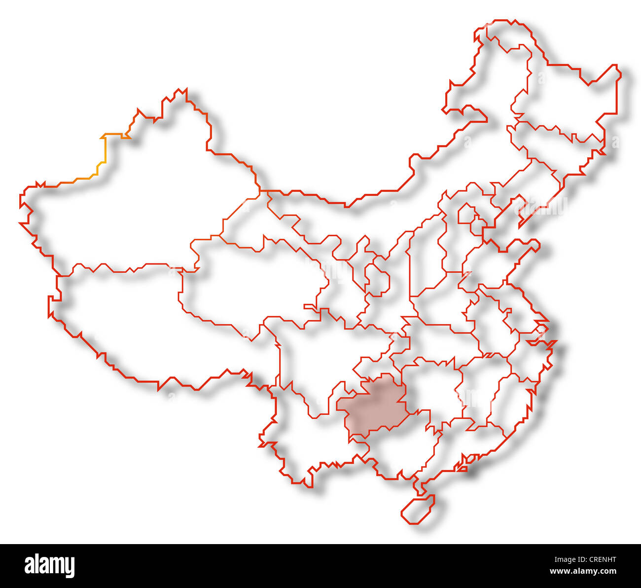 Political map of China with the several provinces where Guizhou is ...