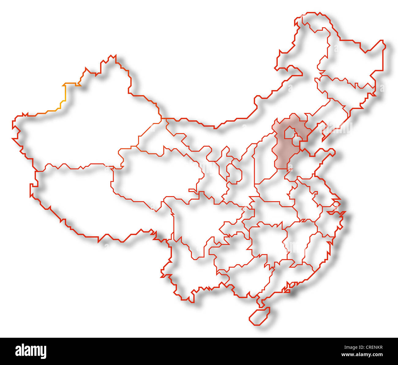Political map of China with the several provinces where Hebei is ...