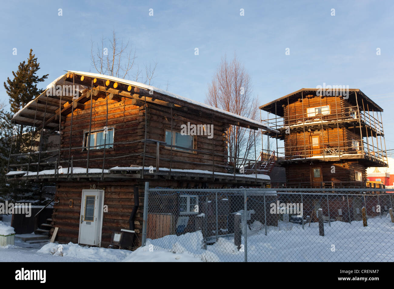 Construction of Alaska Highway, historic log buildings, Log Skyscraper ...
