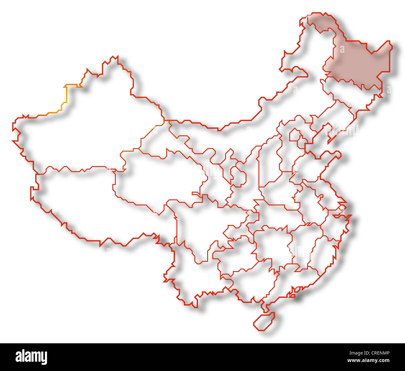 Political map of China with the several provinces where Heilongjiang is ...
