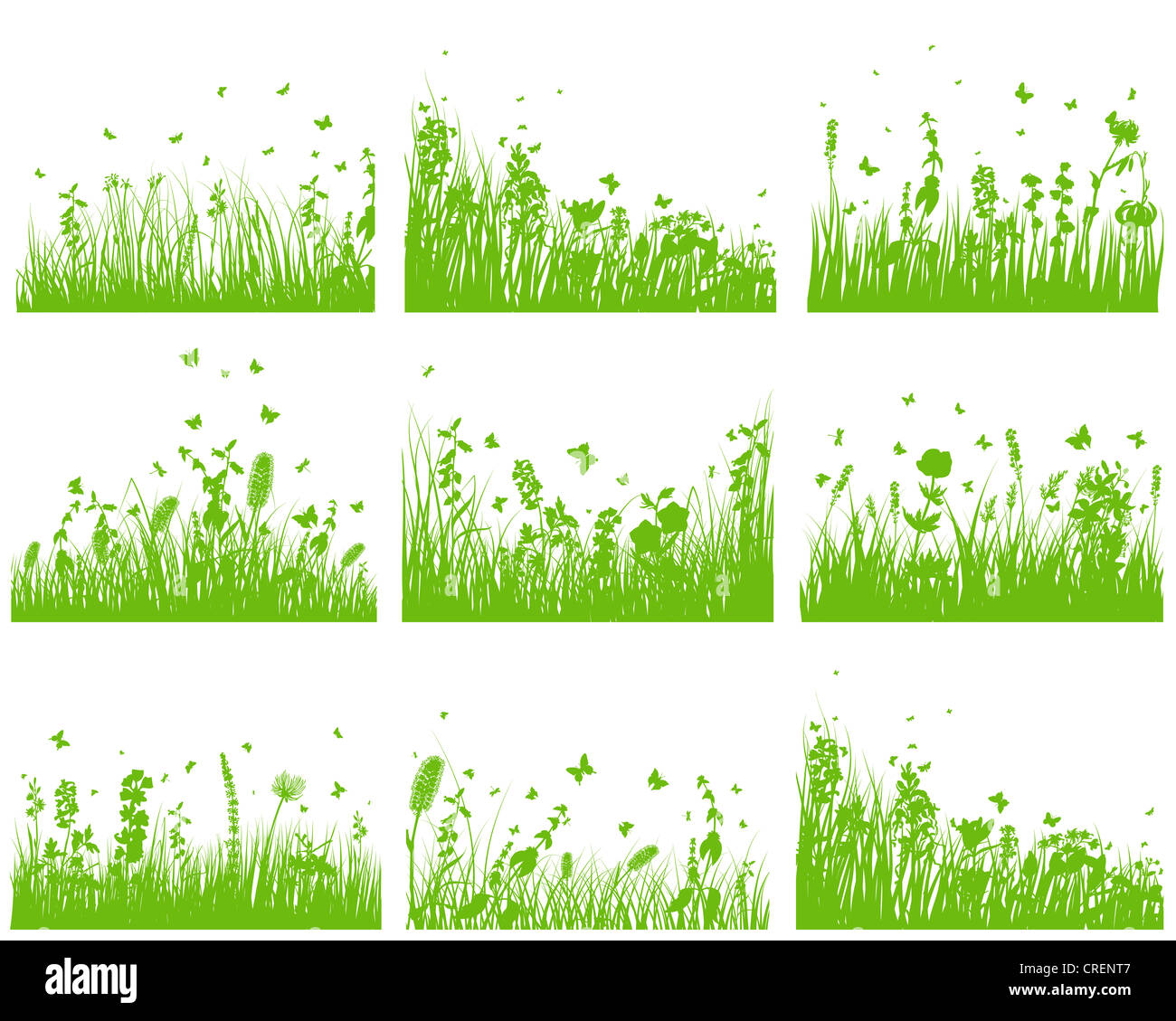 Vector Grass Silhouette Background Set All Objects Are Separated Stock