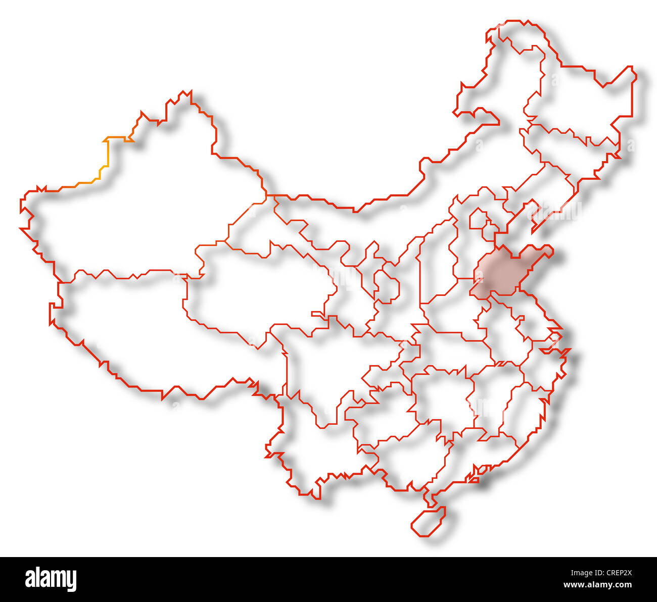 Political map of China with the several provinces where Shandong is ...