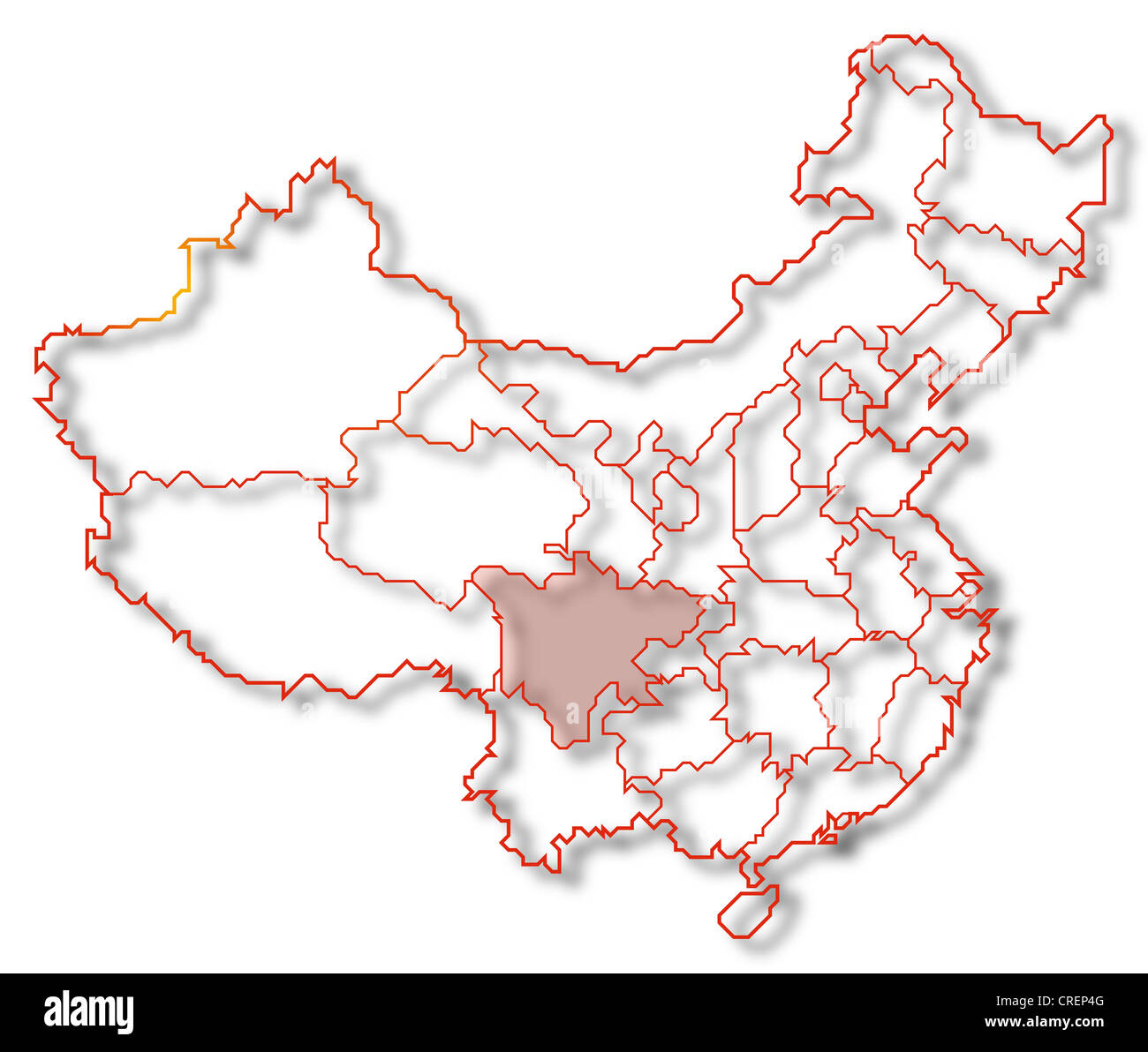 Political map of China with the several provinces where Sichuan is ...