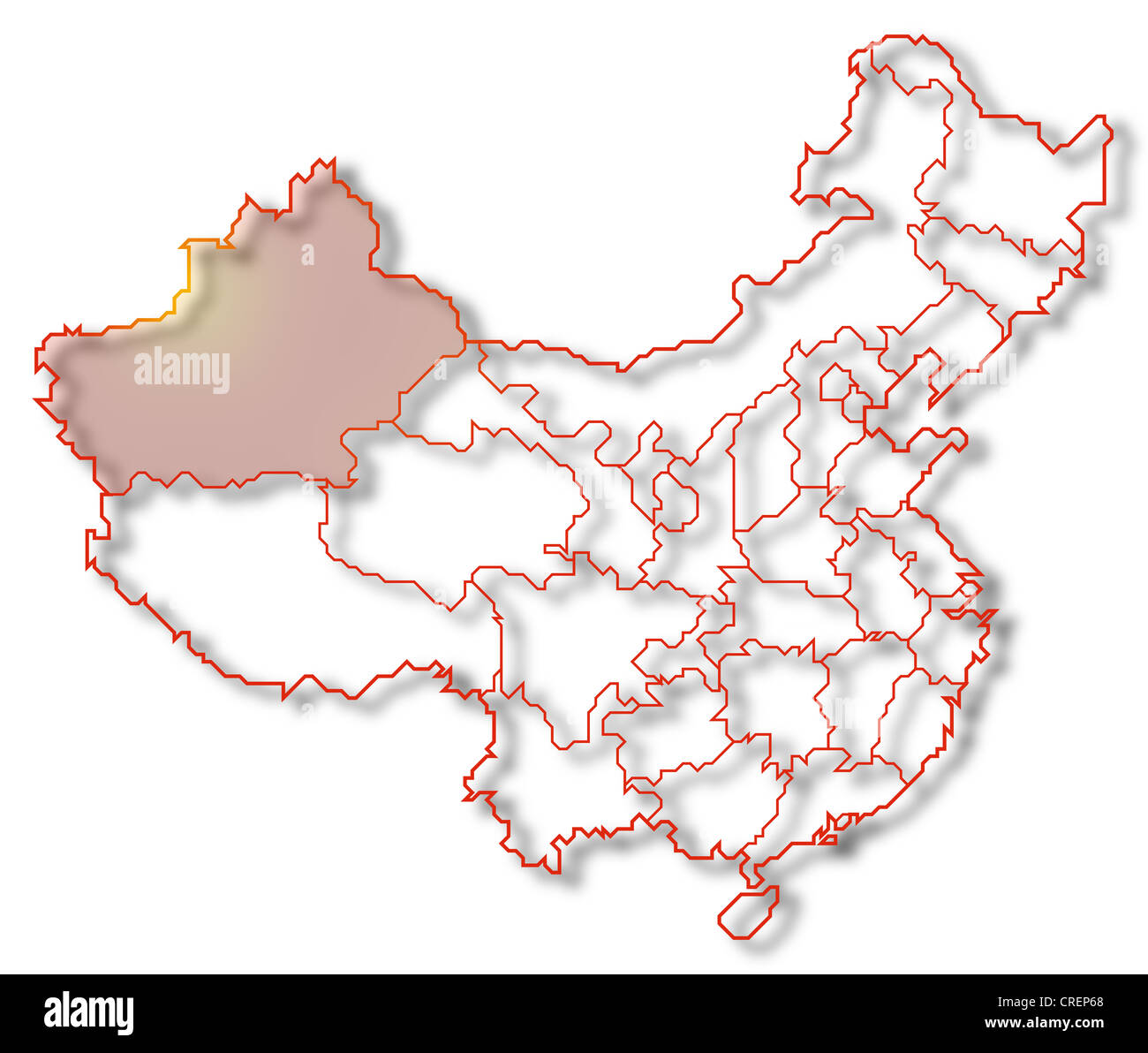 Political map of China with the several provinces where Xinjiang is ...