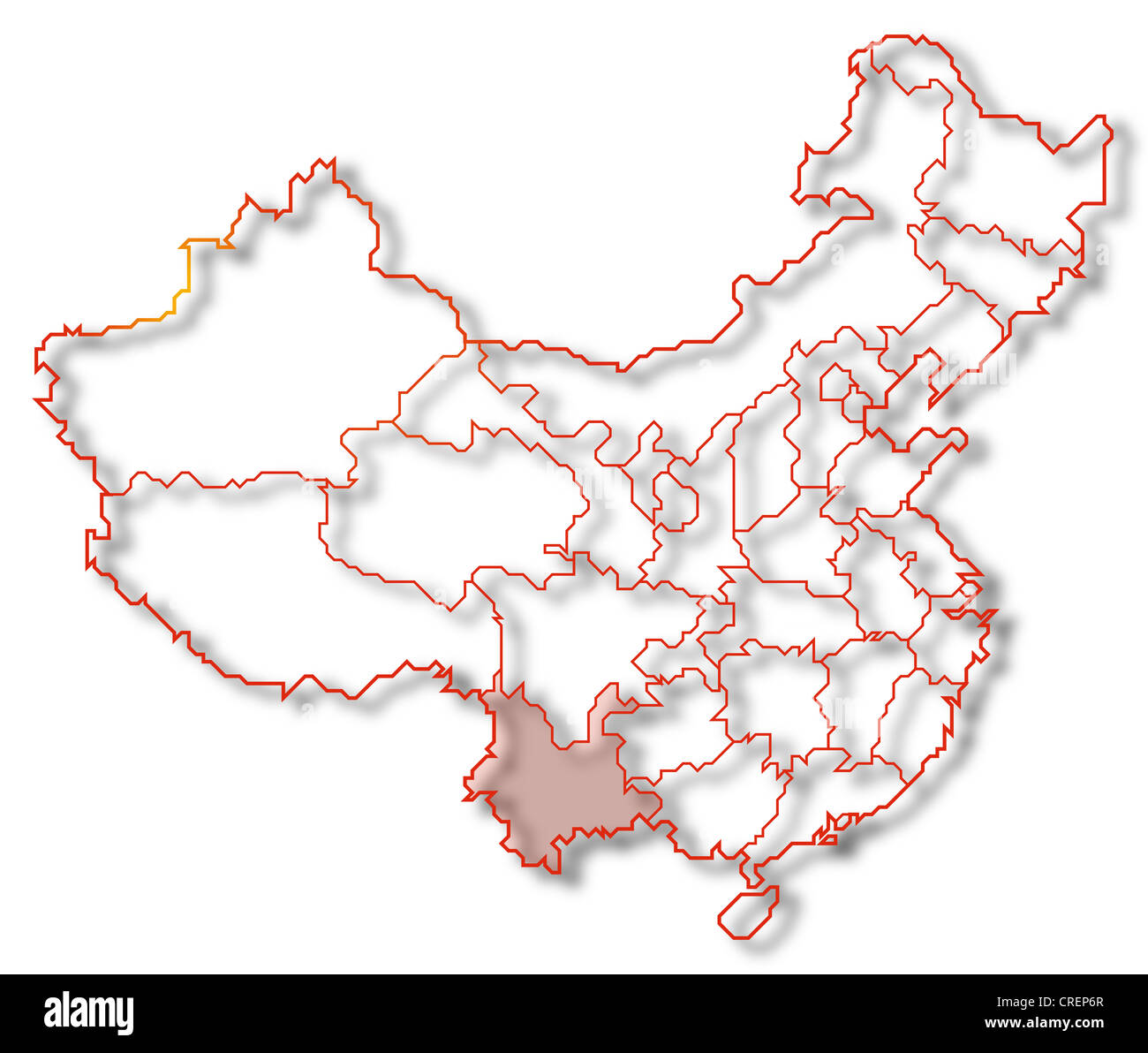 Political map of China with the several provinces where Yunnan is ...