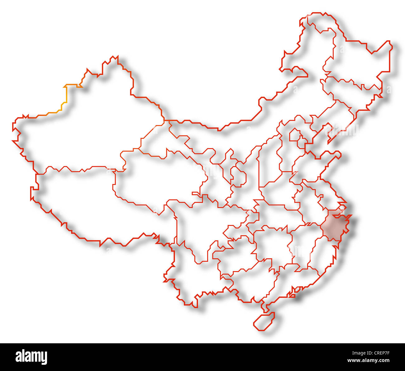 Political map of China with the several provinces where Zhejiang is ...