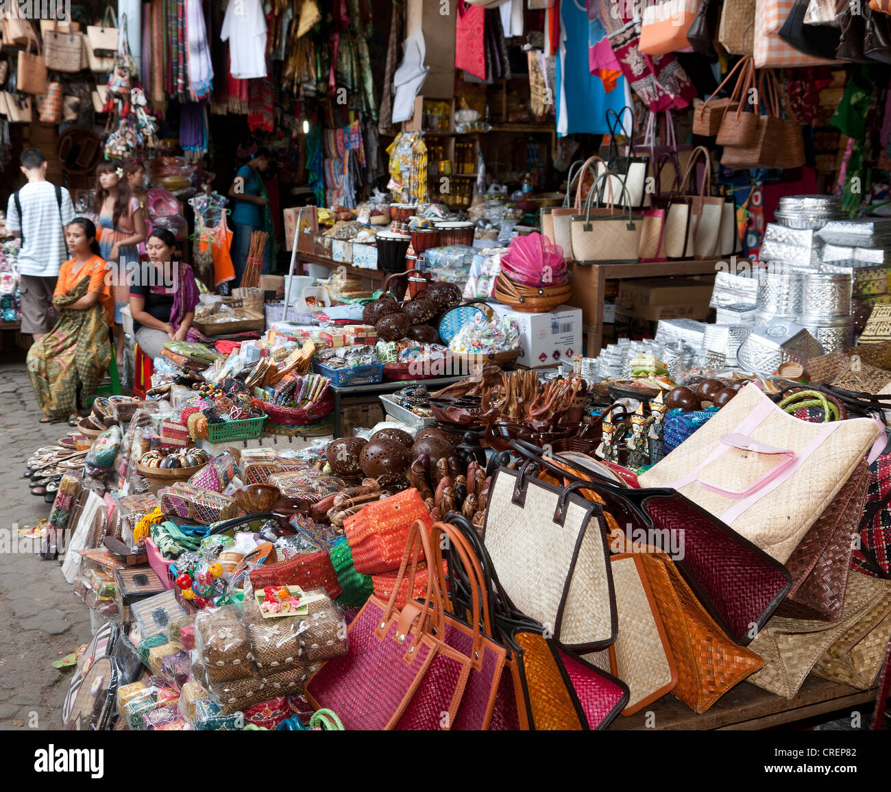 Typical range of goods at a market stall, Ubud, central Bali, Bali ...