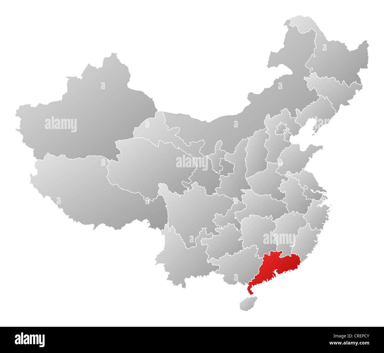 Political map of China with the several provinces where Guangdong is ...